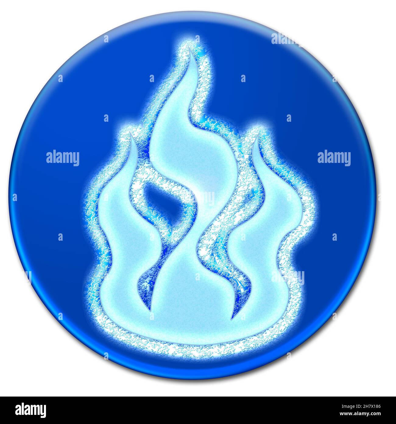 Frozen fire illustration on a glassy blue button isolated over white ...