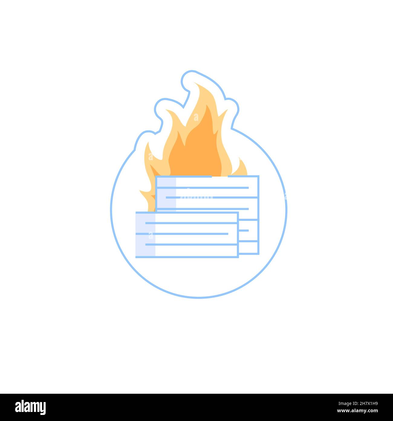 Flat cartoon burning paper documents,deadline stress situation vector ...