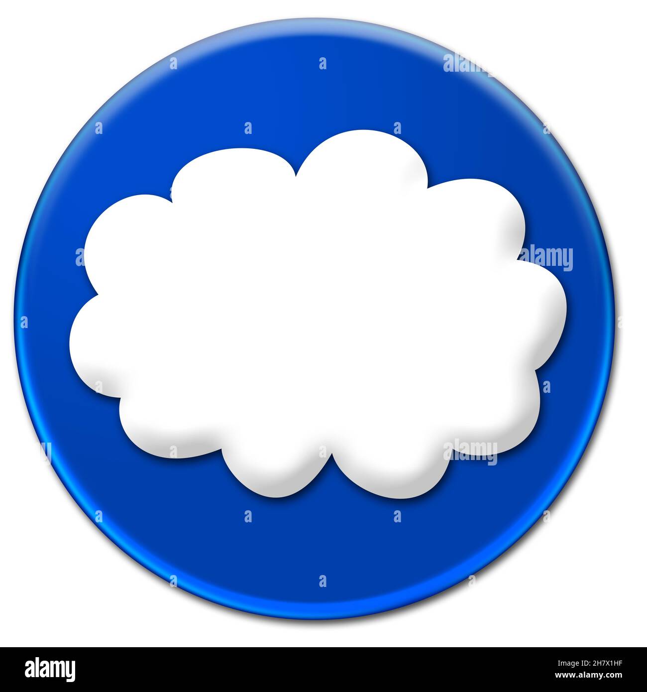 White cloud icon illustration on a blue glassy button isolated over ...