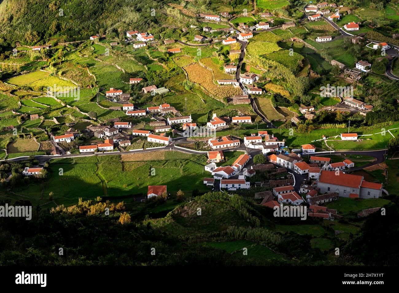 Small traditional village of Fajãzinha on the western part of Flores ...