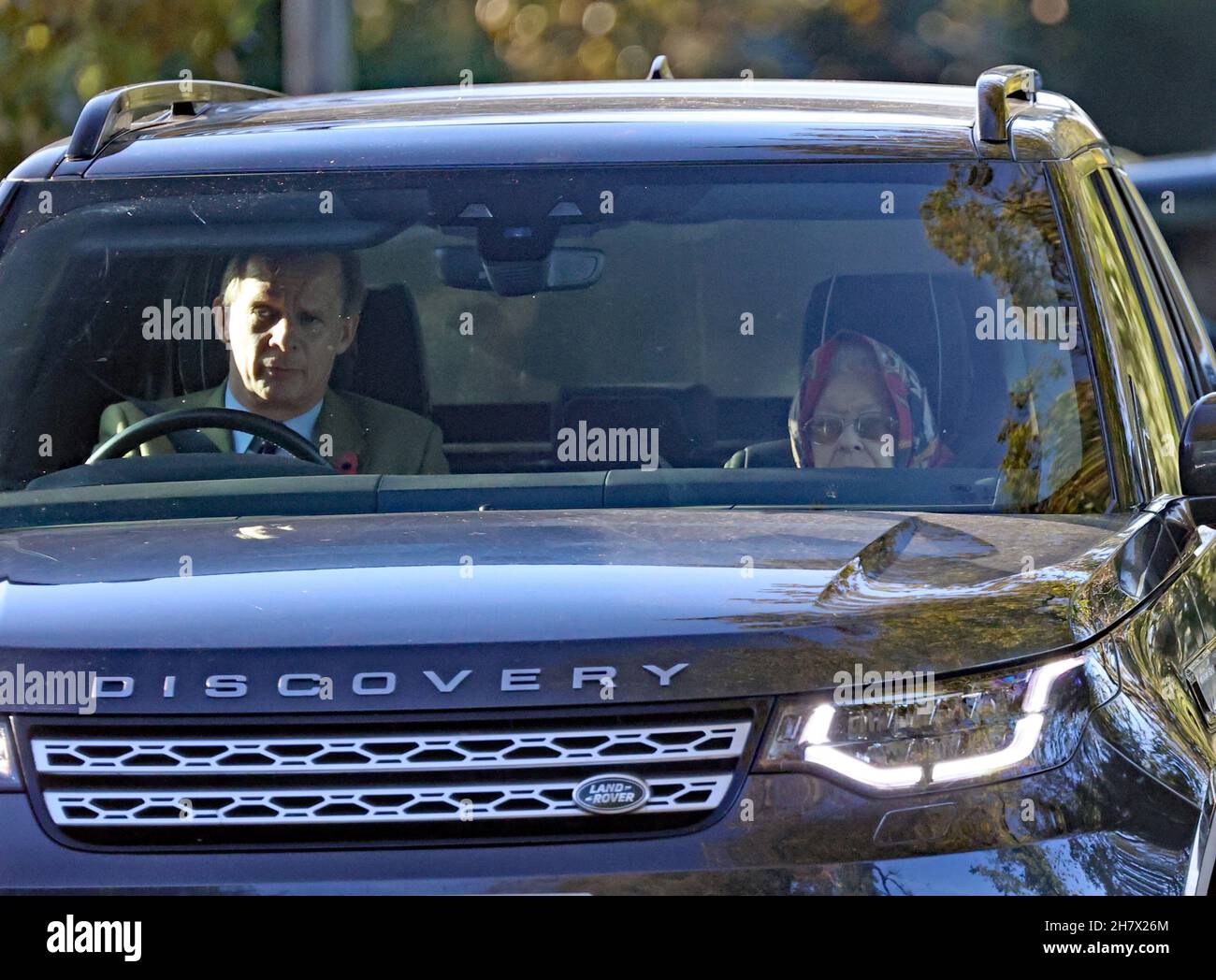 Queen Elizabeth II, is seen after lunchtime today, being driven around ...