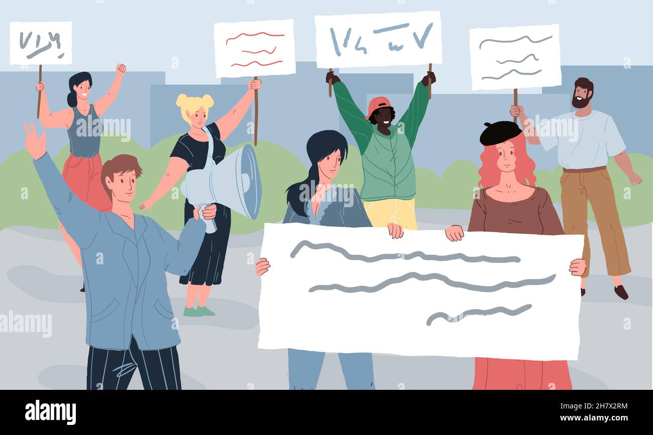 Flat cartoon positive characters on peaceful demonstration-diversity ...