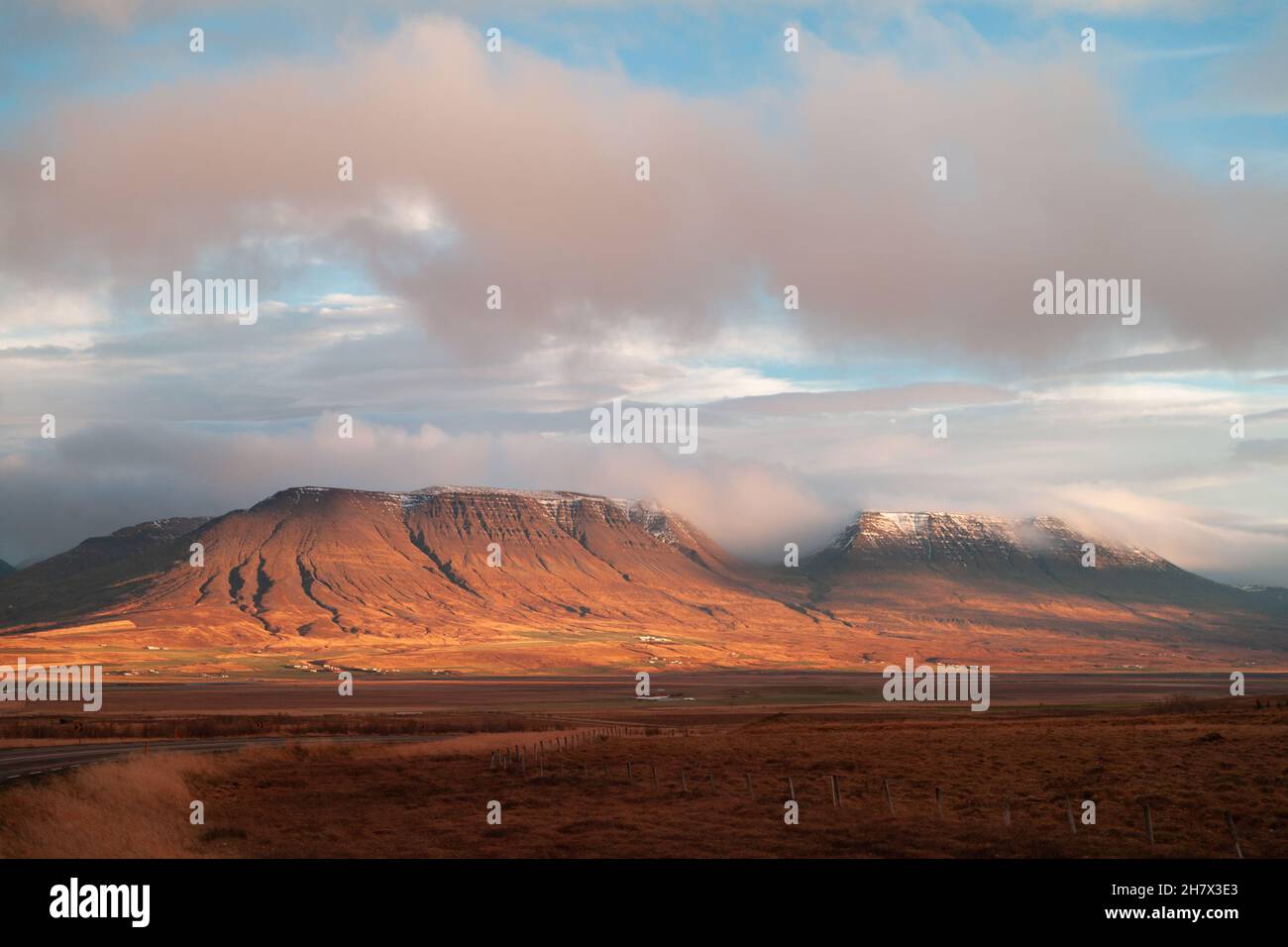 Mountainscape with a play of sun and shadows Varmahlid, Iceland Stock ...