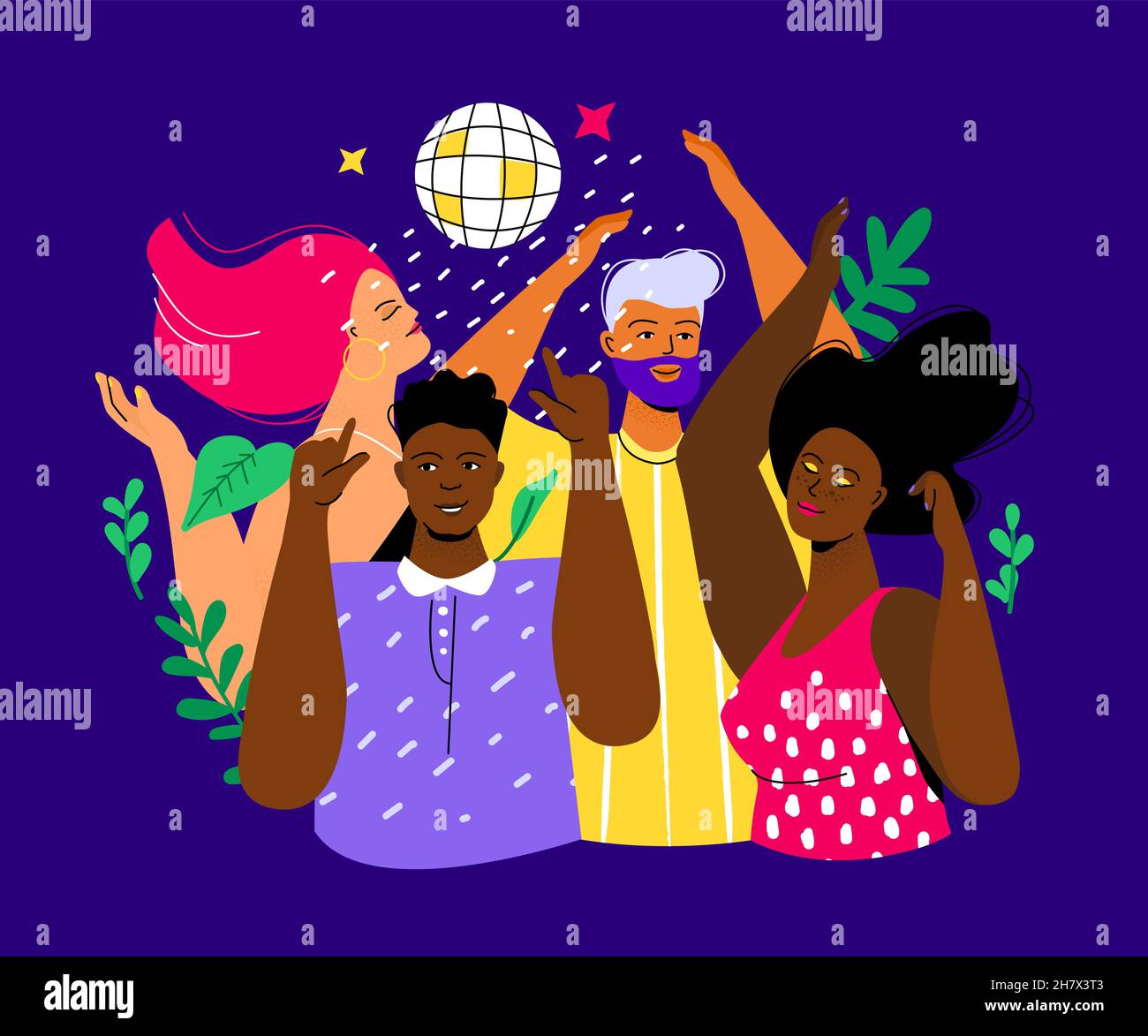 Disco with friends - colorful flat design style illustration. Four ...