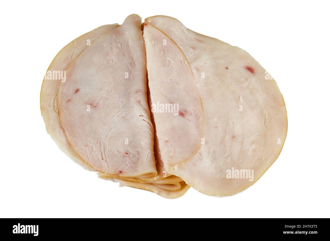 A stack of slices of turkey ham isolated on white. Top view Stock Photo ...