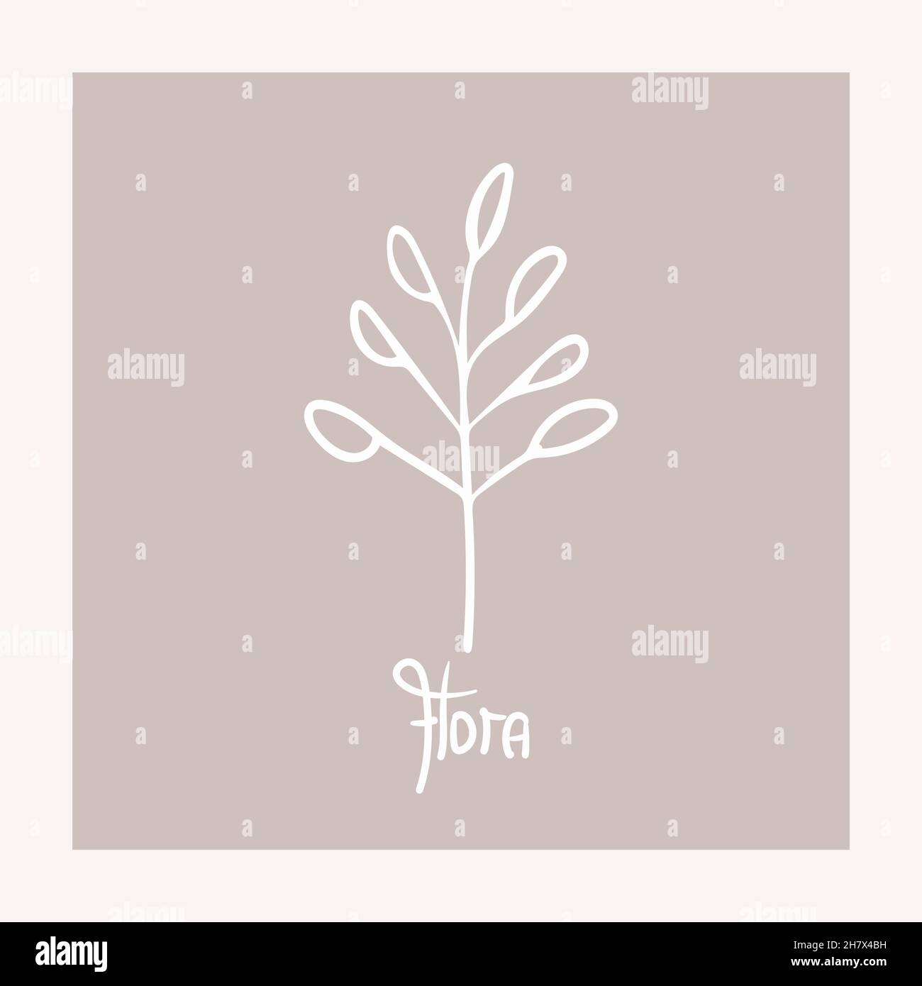 Organic nature. Branch with leaves on a gray background with lettering ...