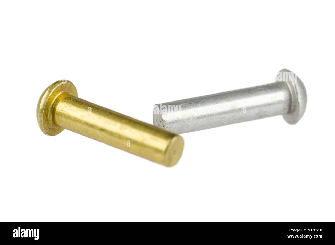 Bronze and aluminium snap-bead rivet isolated on white background Stock ...