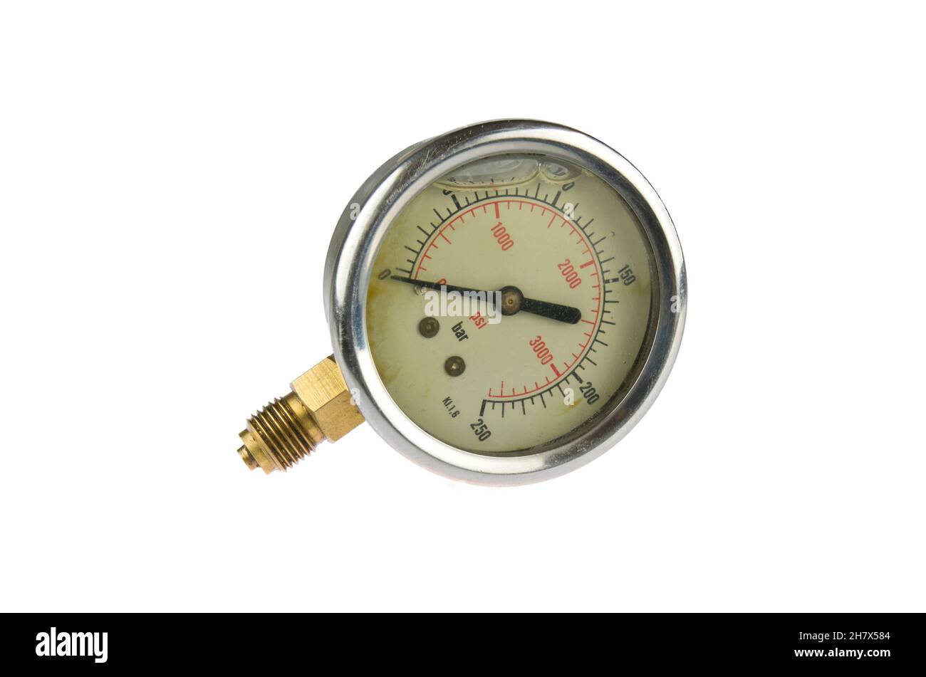 Pressure measuring instrument isolated on a white background. Hydraulic ...