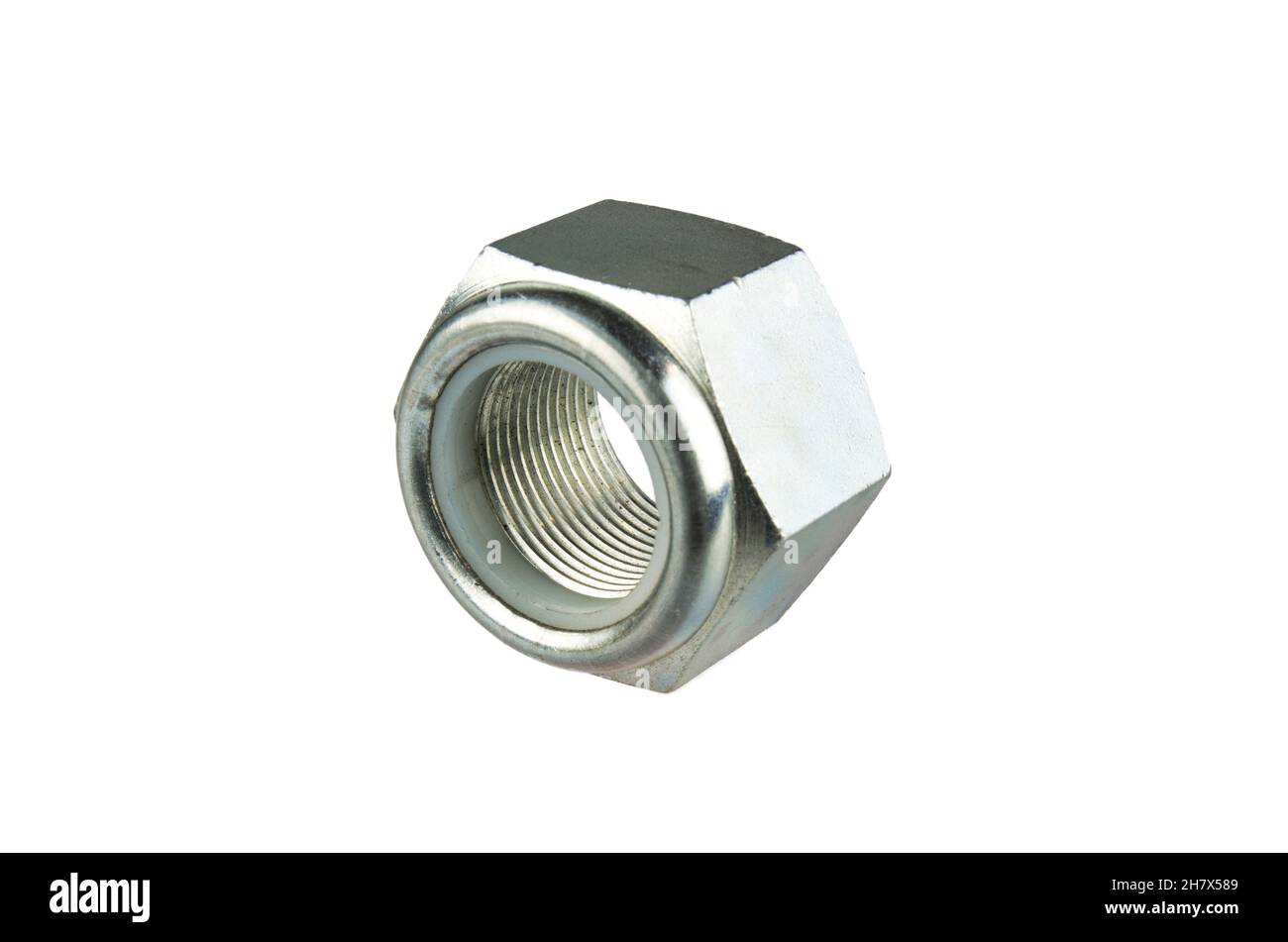 Metal nut isolated on white background, female screw Stock Photo - Alamy