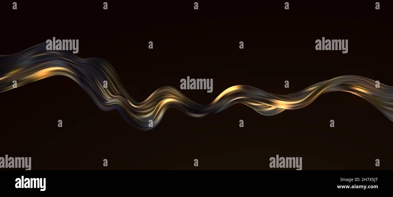 Abstract Waves. Shiny gold moving lines design element on dark ...