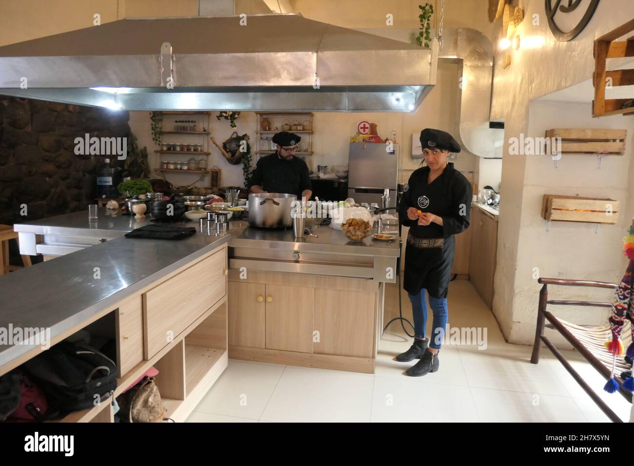 Cooking lessons in Peru cook chef food kitchen table tables metal top ...