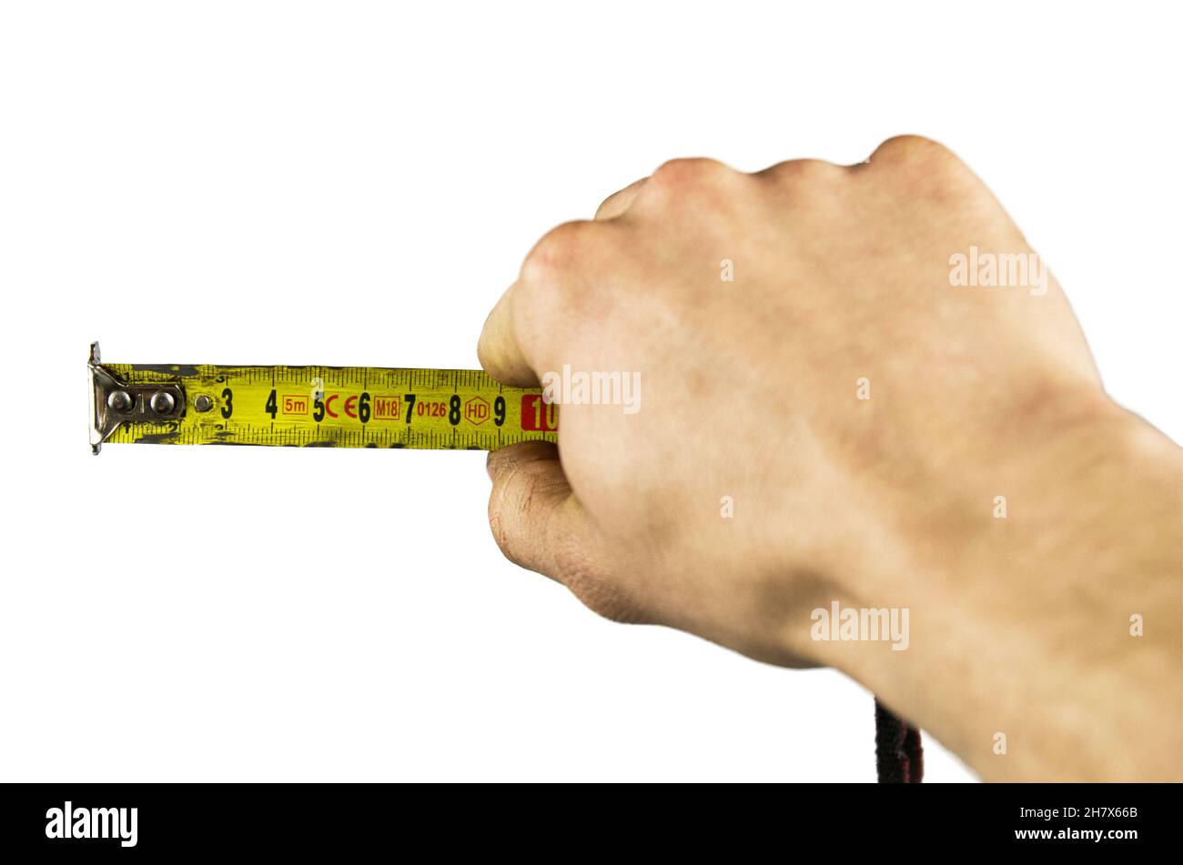 Man hand with tape measure isolated on white background Stock Photo - Alamy