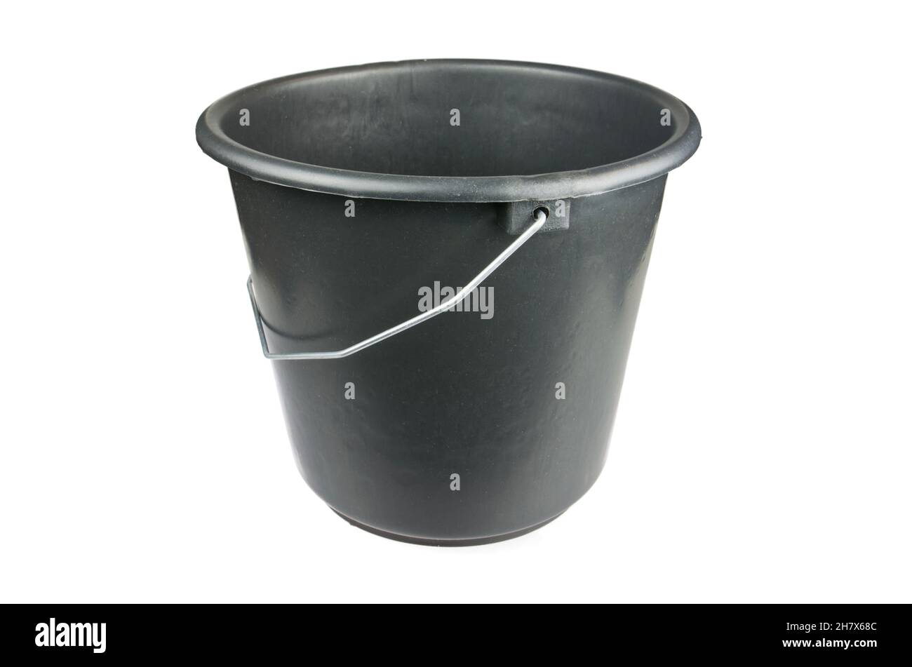 Black plastic bucket on a white background Stock Photo - Alamy