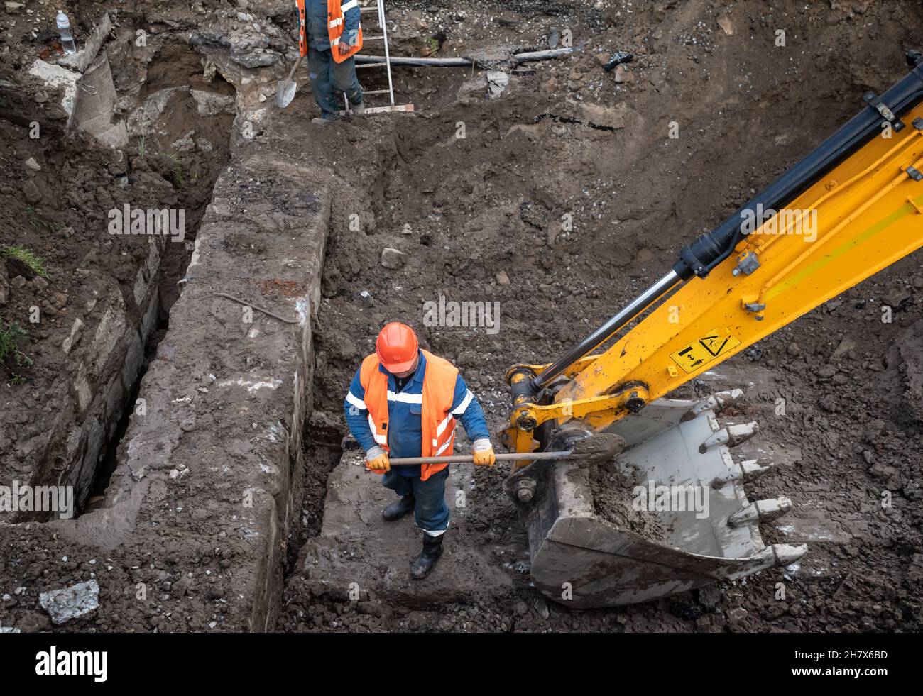 KYIV, UKRAINE - May 20, 2021: Earthworks at the construction site of ...