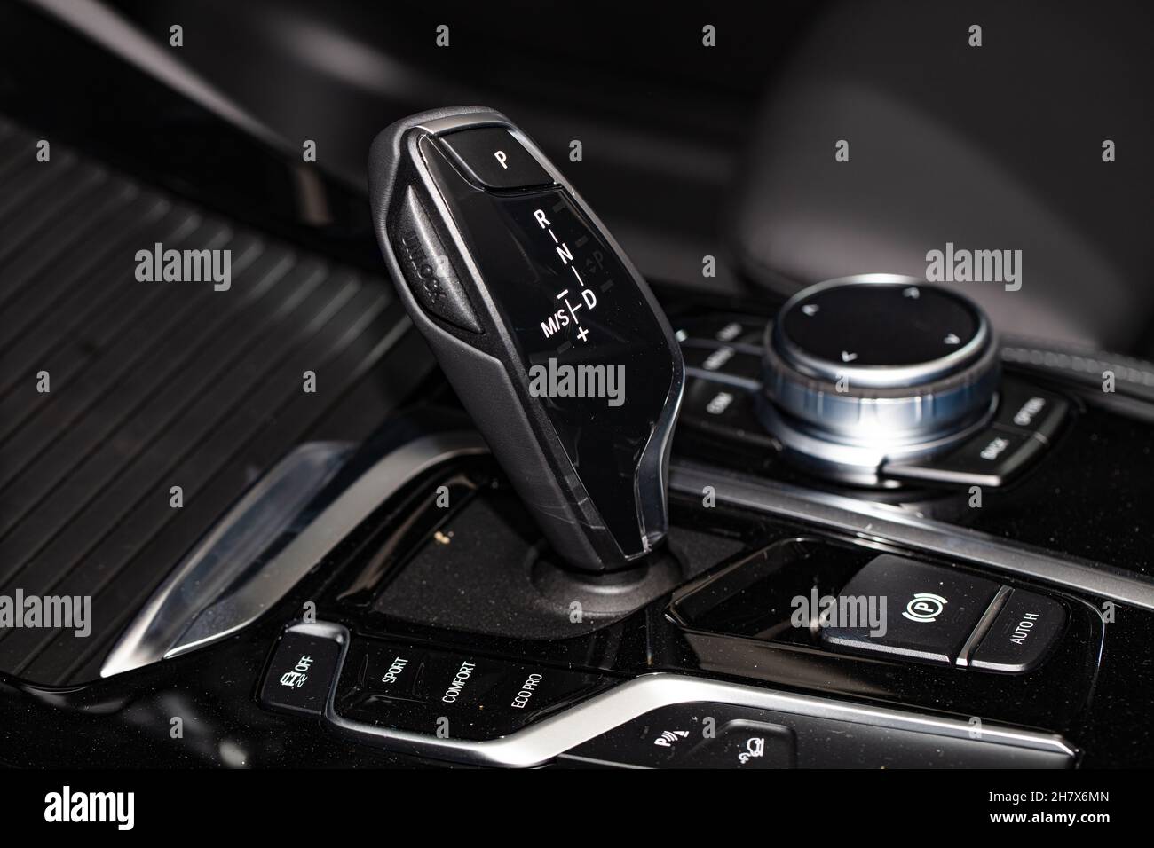 Lviv, Ukraine - October 21, 2020: Closeup BMW automatic transmission ...