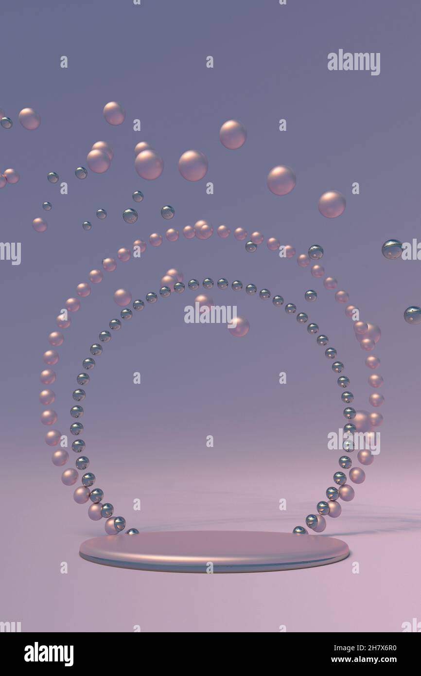 3D pastel pink violet round podium with bubbles for promotion, shop ...