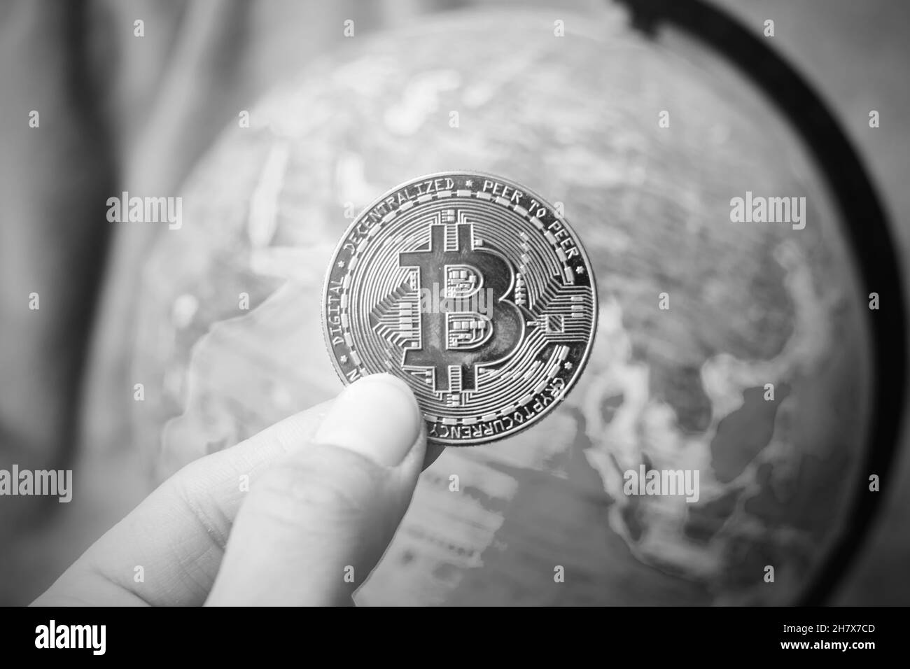 Bitcoin digital currency futuristic Black and White Stock Photos ...