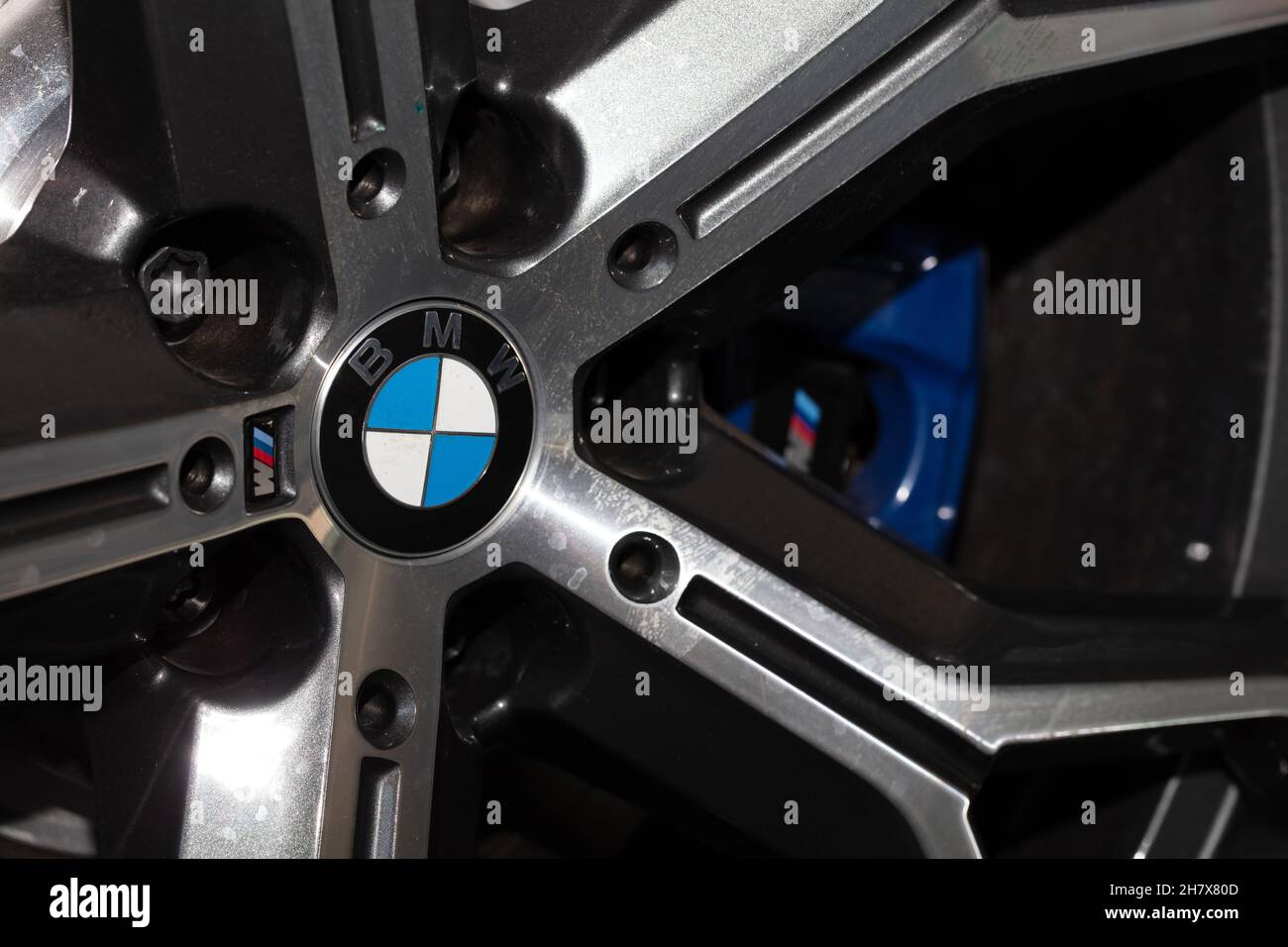 Lviv, Ukraine - October 21, 2020: Wheel brake support of BMW M series ...