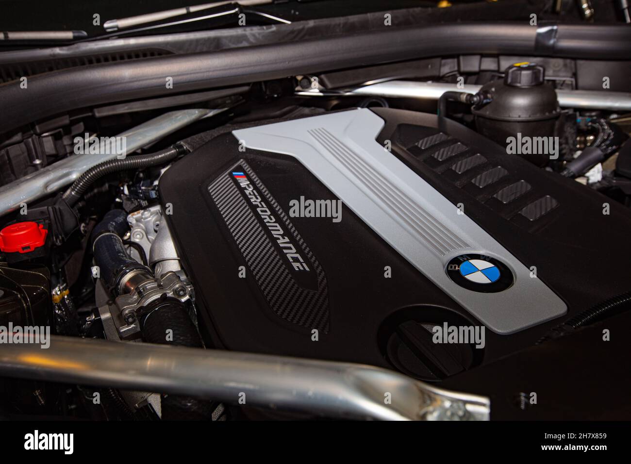 Lviv, Ukraine - October 21, 2020: BMW x6 m50d engine compartment Stock ...