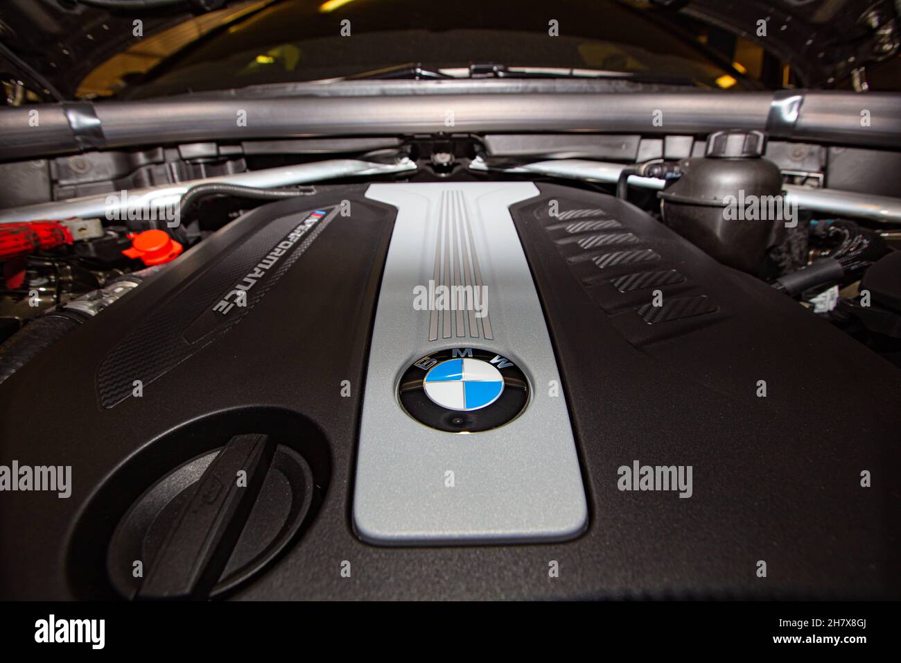 Lviv, Ukraine - October 21, 2020: BMW x6 m50d engine compartment Stock ...