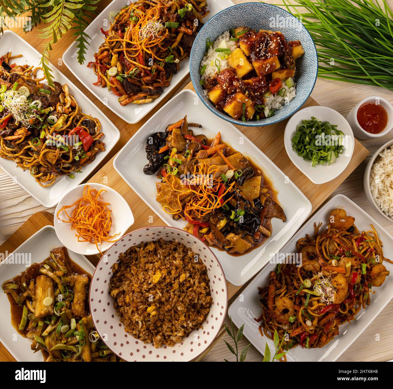 Flat lay of assorted Chinese food set. Chinese restaurant concept Stock ...