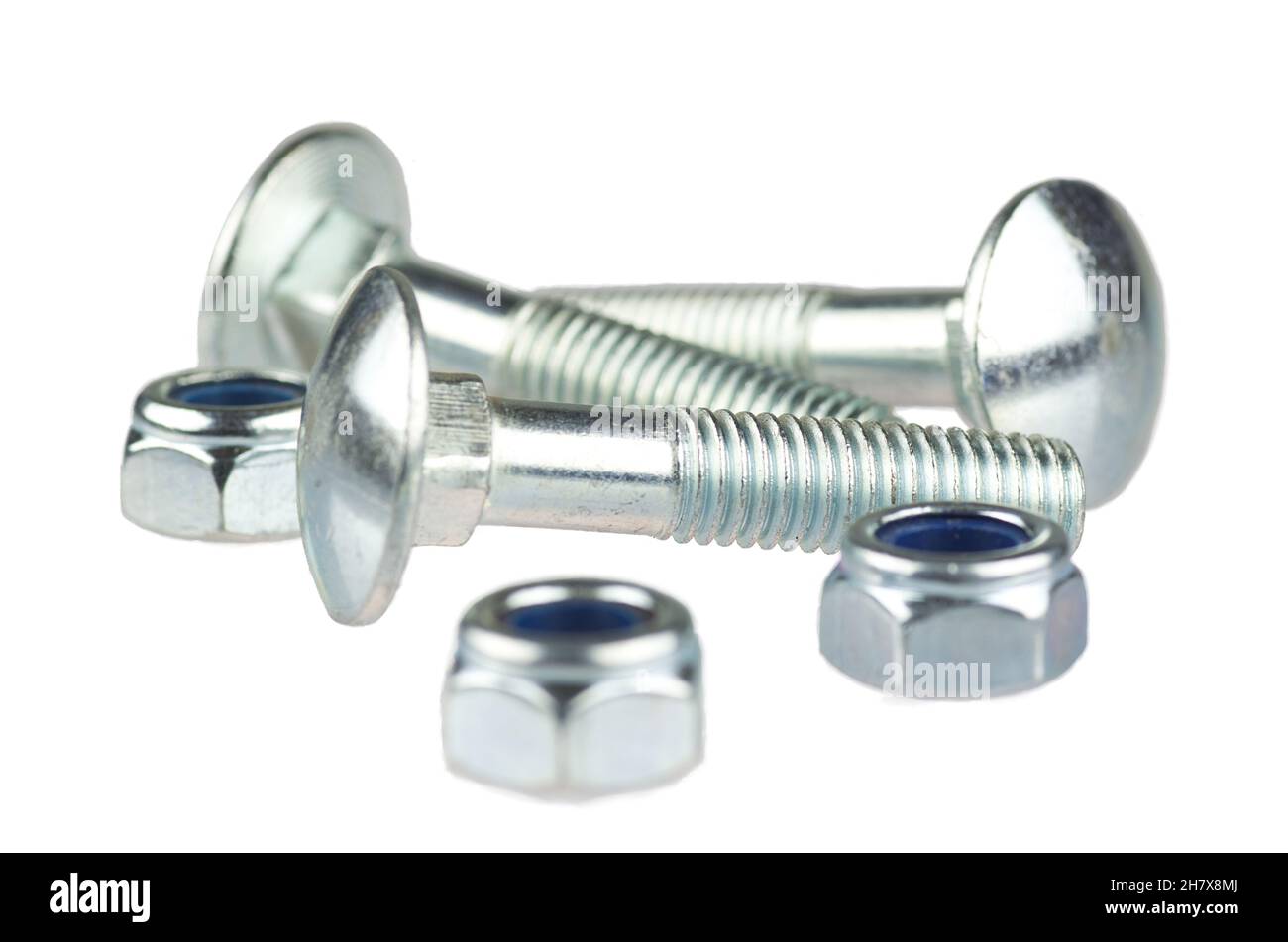 Truss-head bolts with nuts, isolated on white background Stock Photo ...