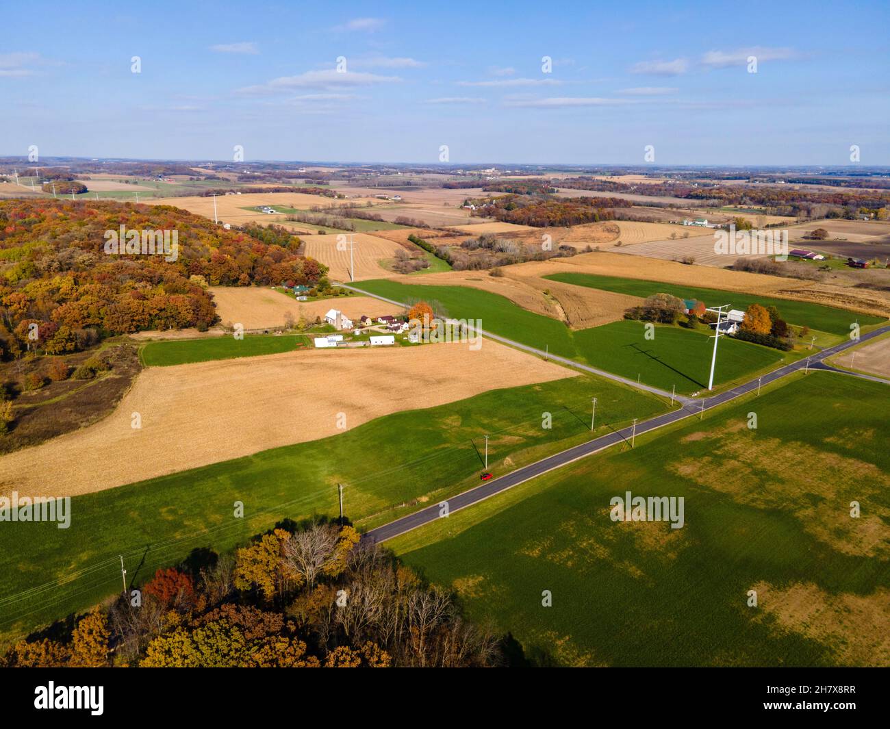 Aerial photograph of a drumlin, a glacial feature, on a beautiful ...
