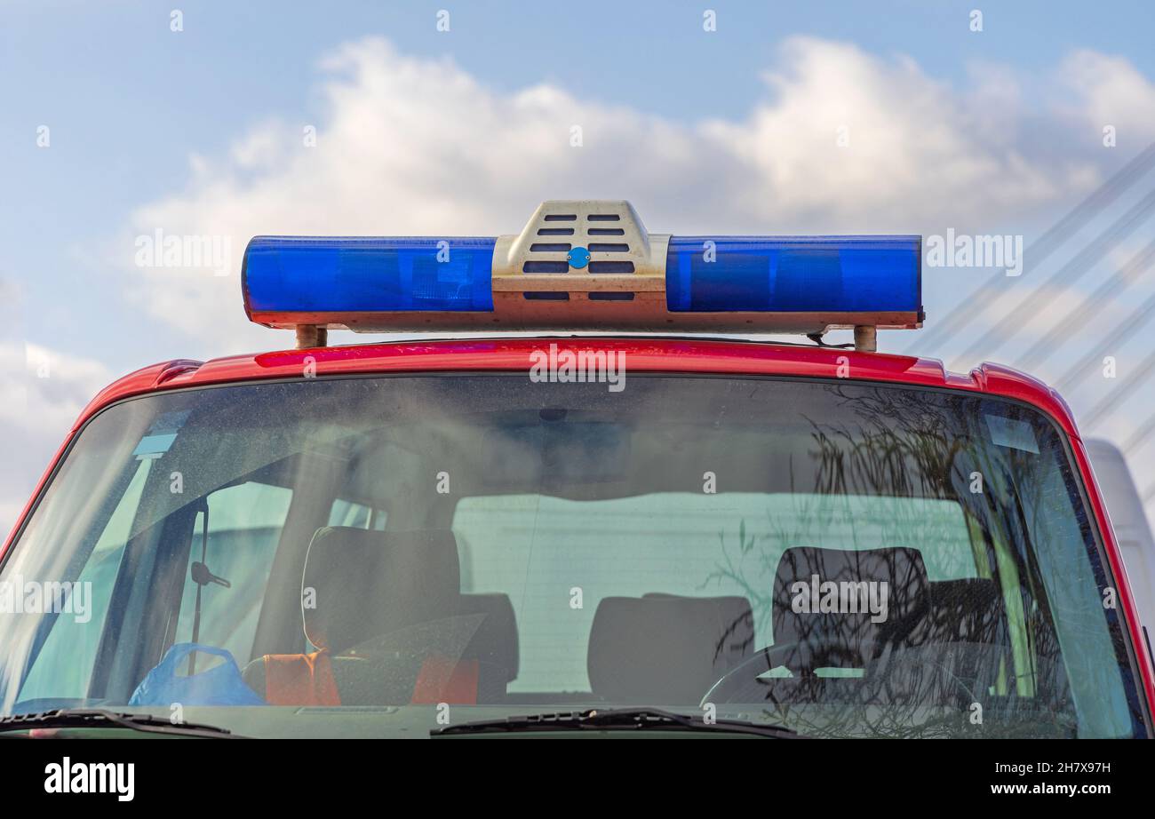 Blue Emergency Strobe Lights Bar With Klaxon Horn at Vehicle Stock ...