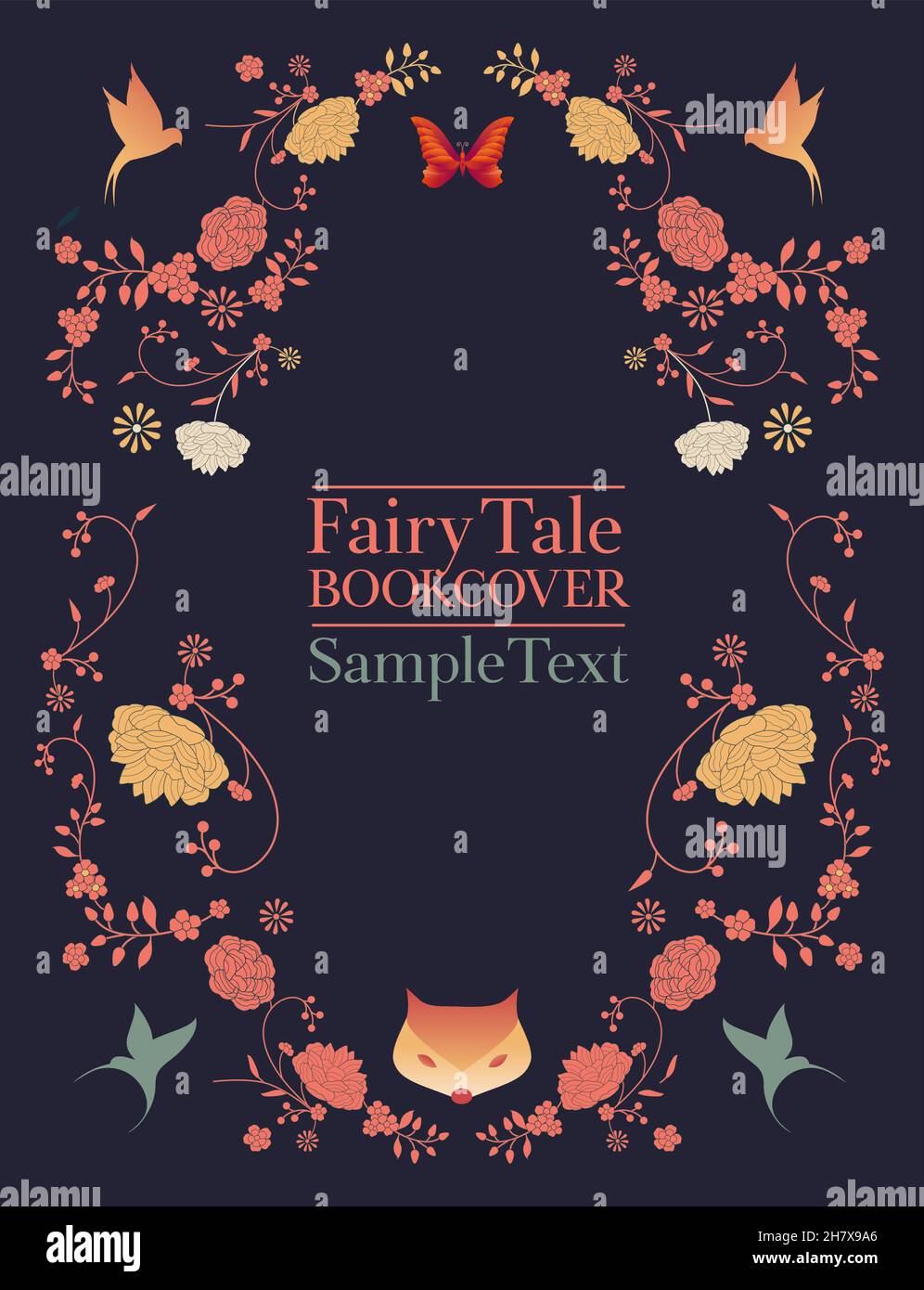 Ornamental frame of flowers and animals for fables and fairy tales ...