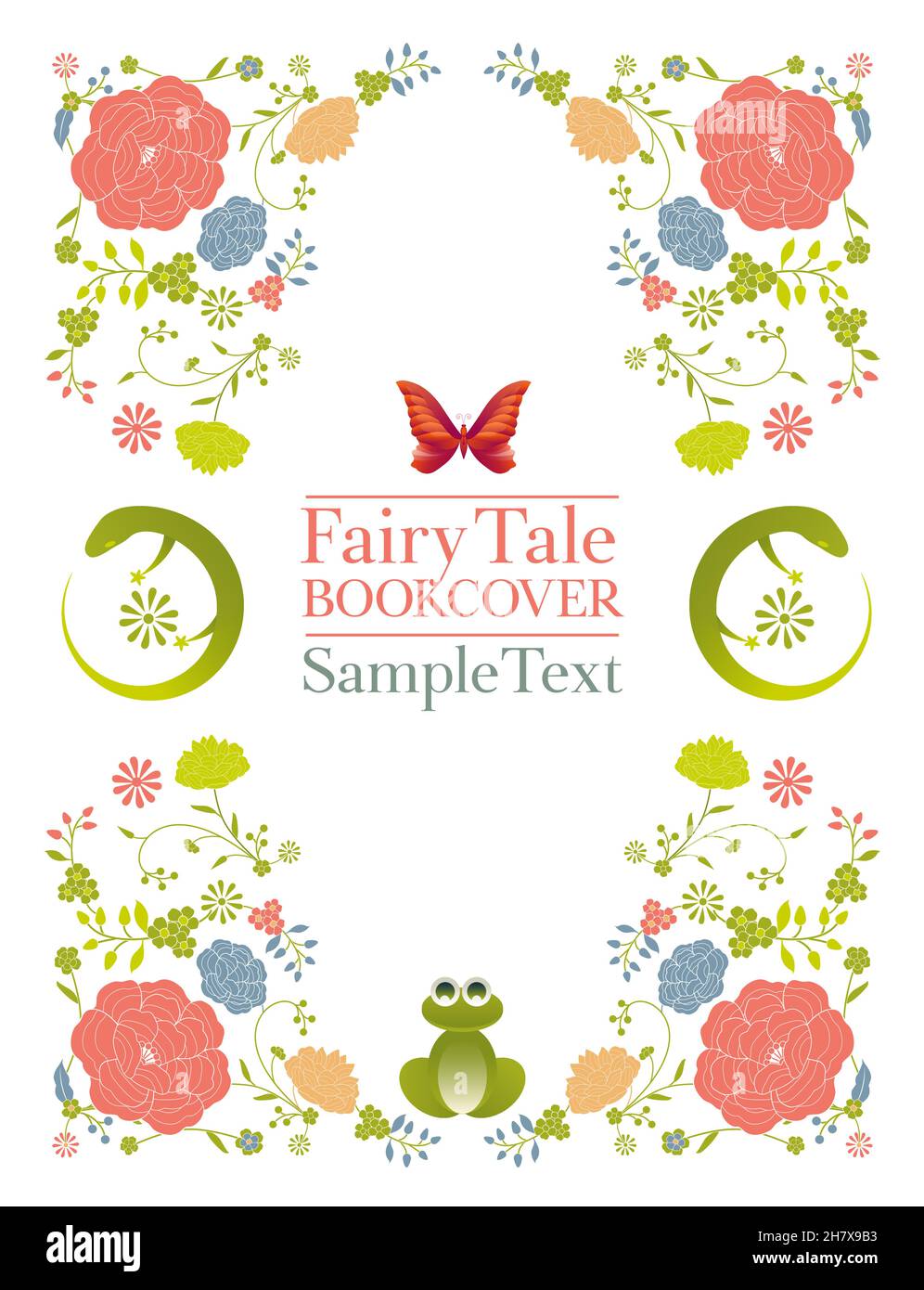 Ornamental frame of flowers and animals for fables and fairy tales ...