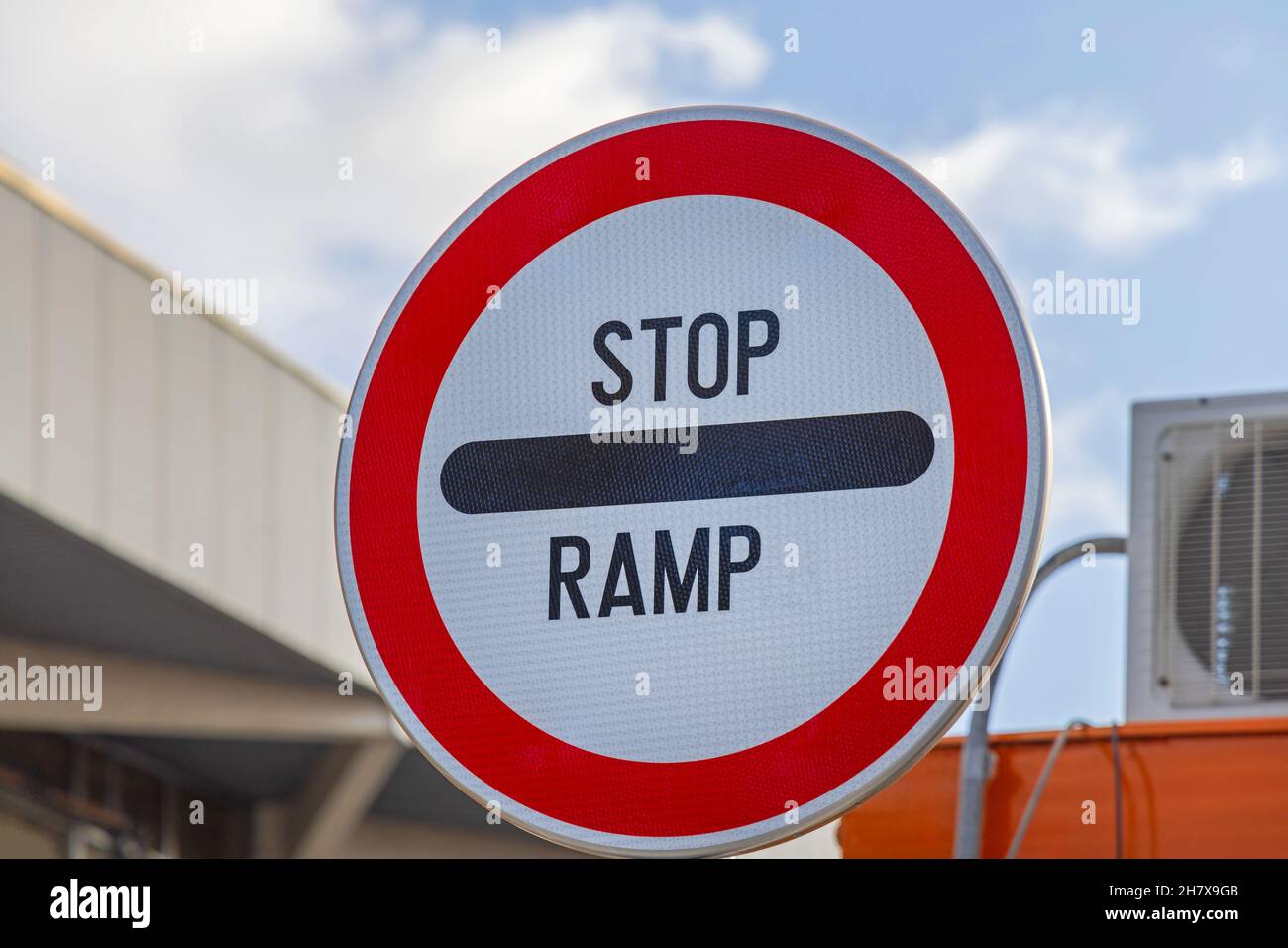 Stop Ramp Traffic Sign at Toll Booth Stock Photo - Alamy