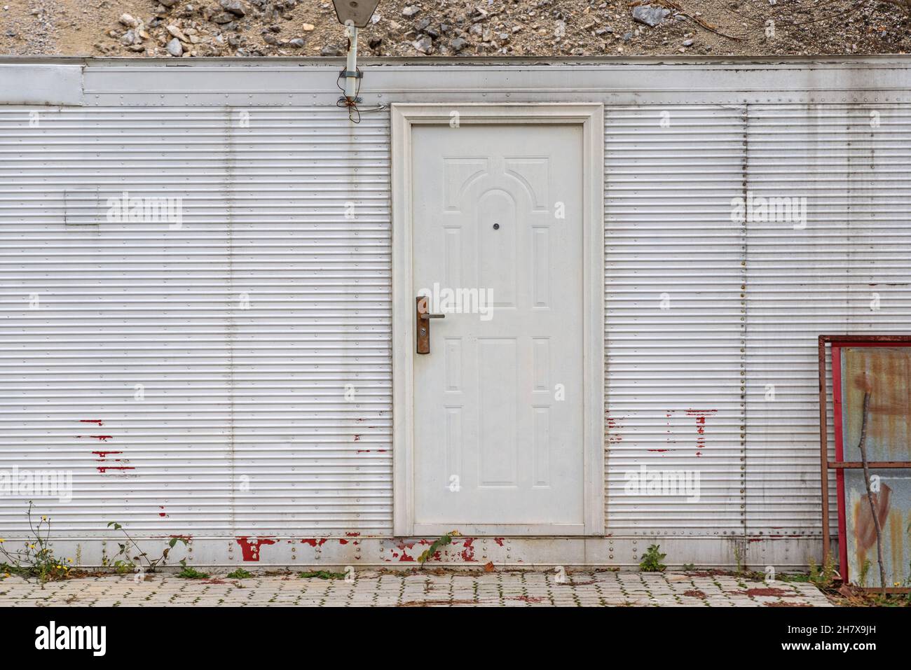 White Upvc Door at Cargo Container Structure Stock Photo - Alamy