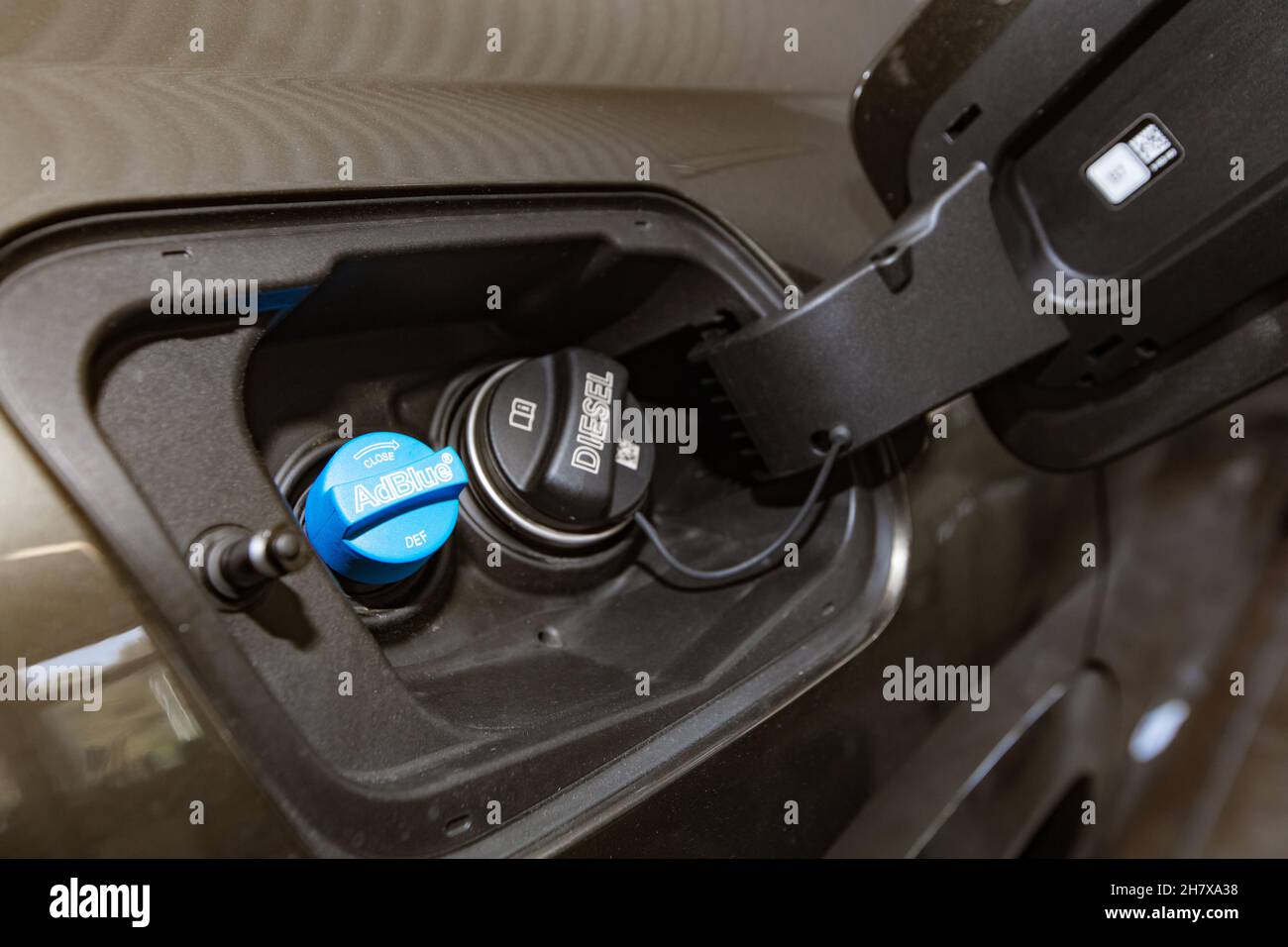 Lviv, Ukraine - October 21, 2020: Closeup of Filler neck for Diesel ...