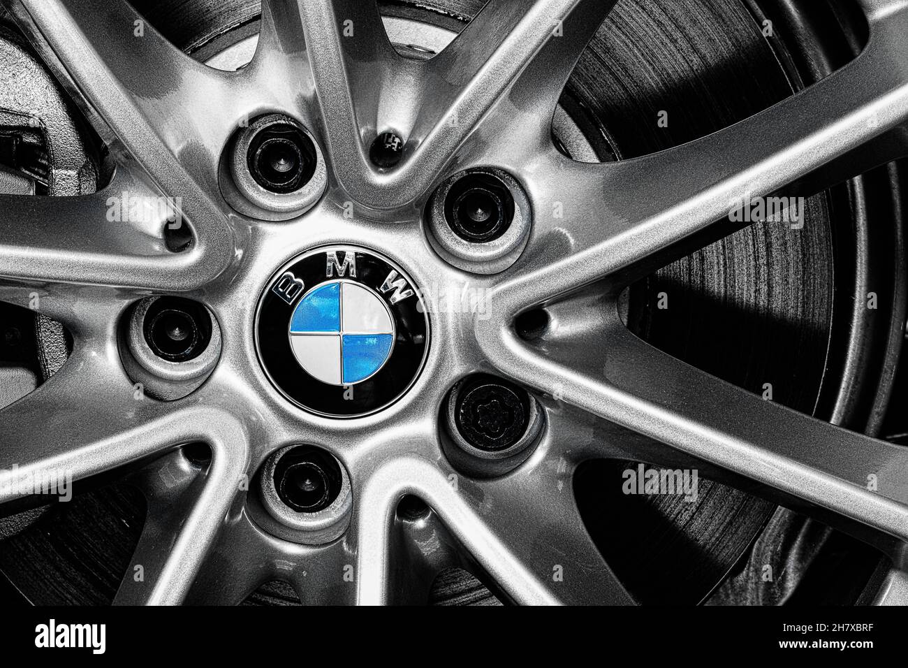 Lviv, Ukraine - October 21, 2020: Wheel brake support of BMW M series ...