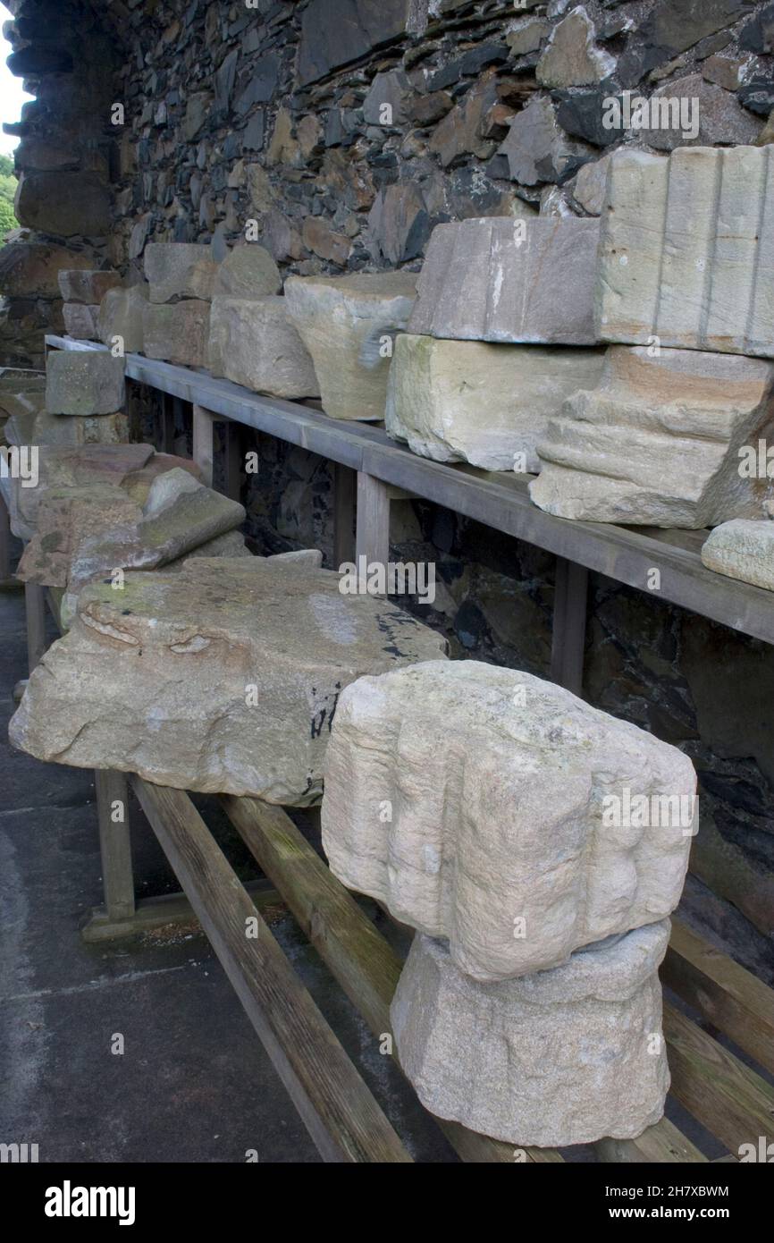 stone relics at Glenluce 12th century Cistercian Abbey ruin, Dumfries ...