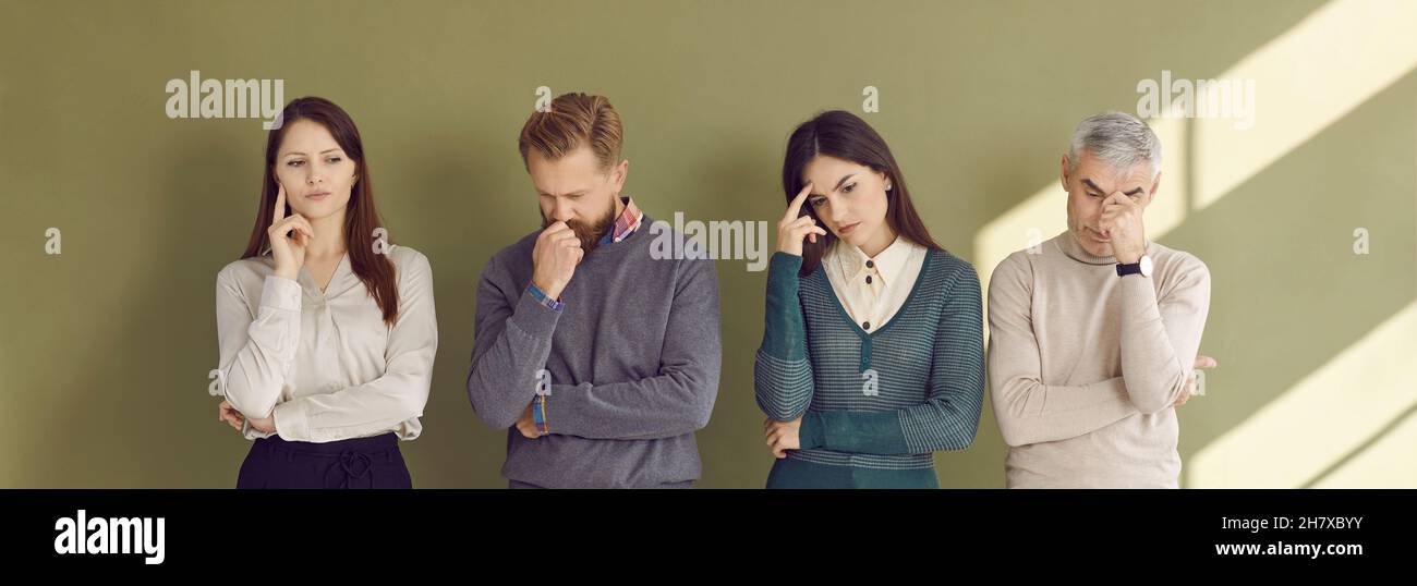 Group of people thinking and doubting while looking for answer to ...