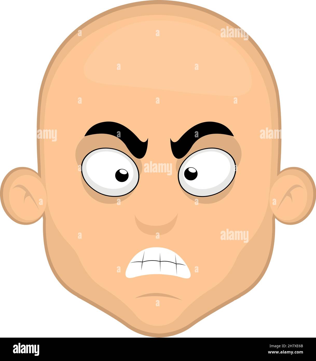 Vector illustration of a cartoon bald man's face with an angry ...