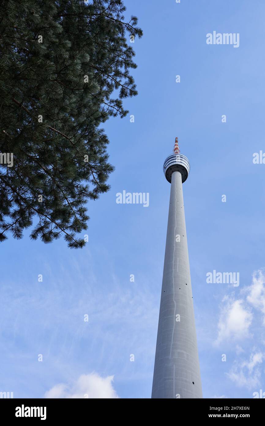 Stuttgart, Germany - March 20, 2021: Tall building made of steel and ...