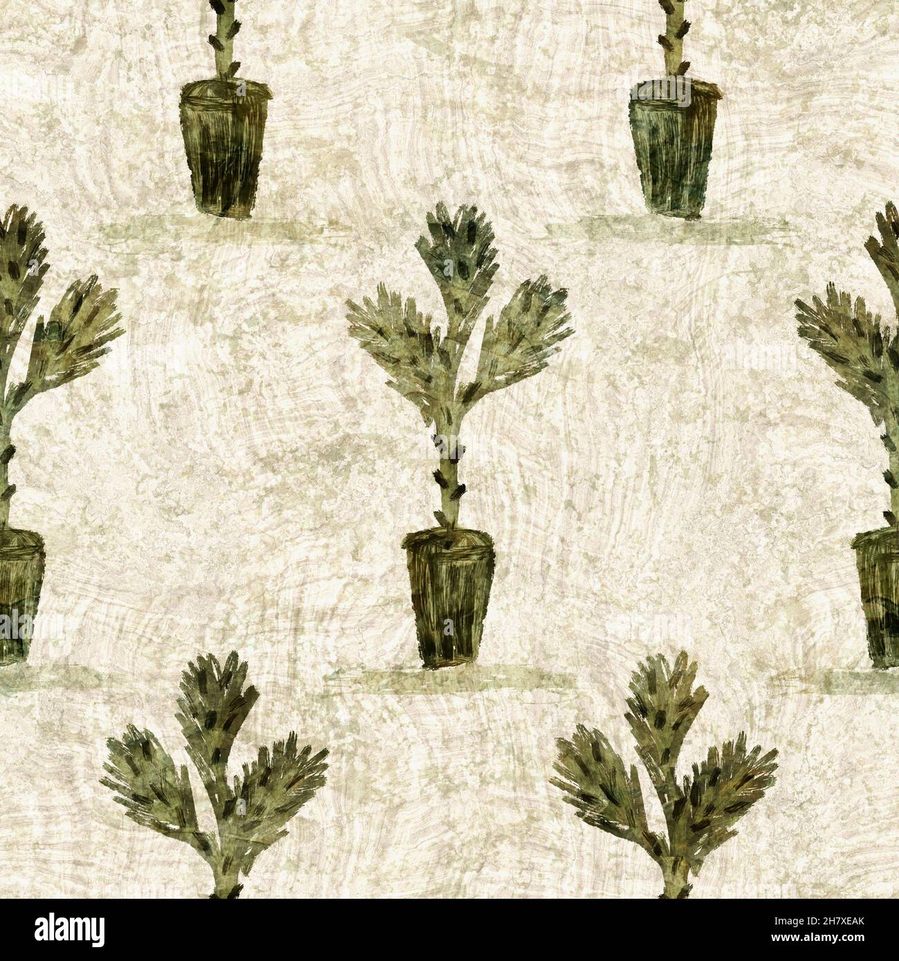 Desert plant on sand texture seamless raster pattern. Organic succulent ...