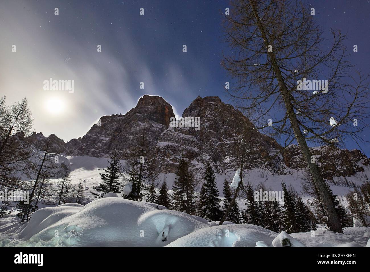 Night over a snowy landscape in the alps Stock Photo - Alamy