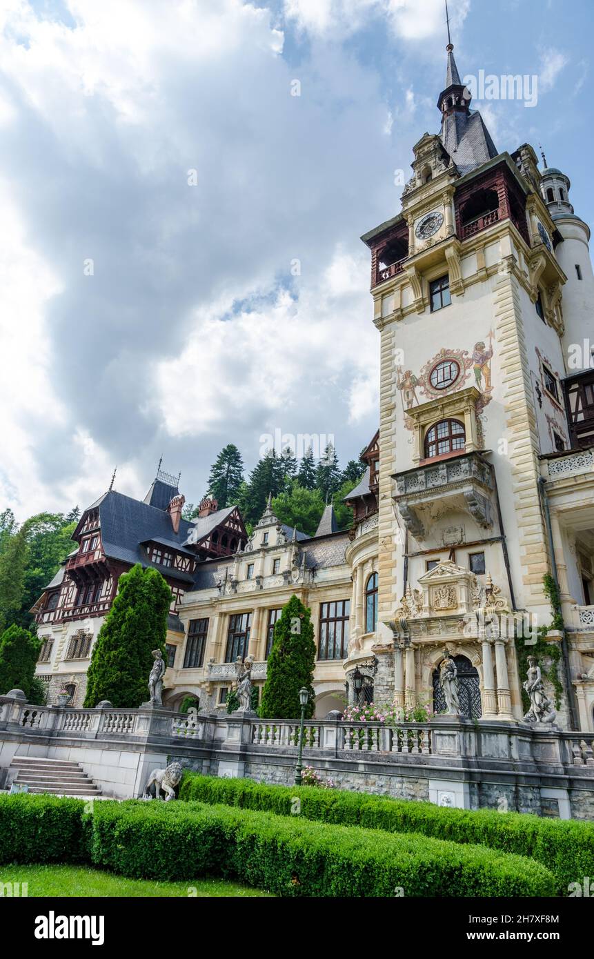 Peles Castle, Romania. Beautiful famous royal castle and ornamental ...