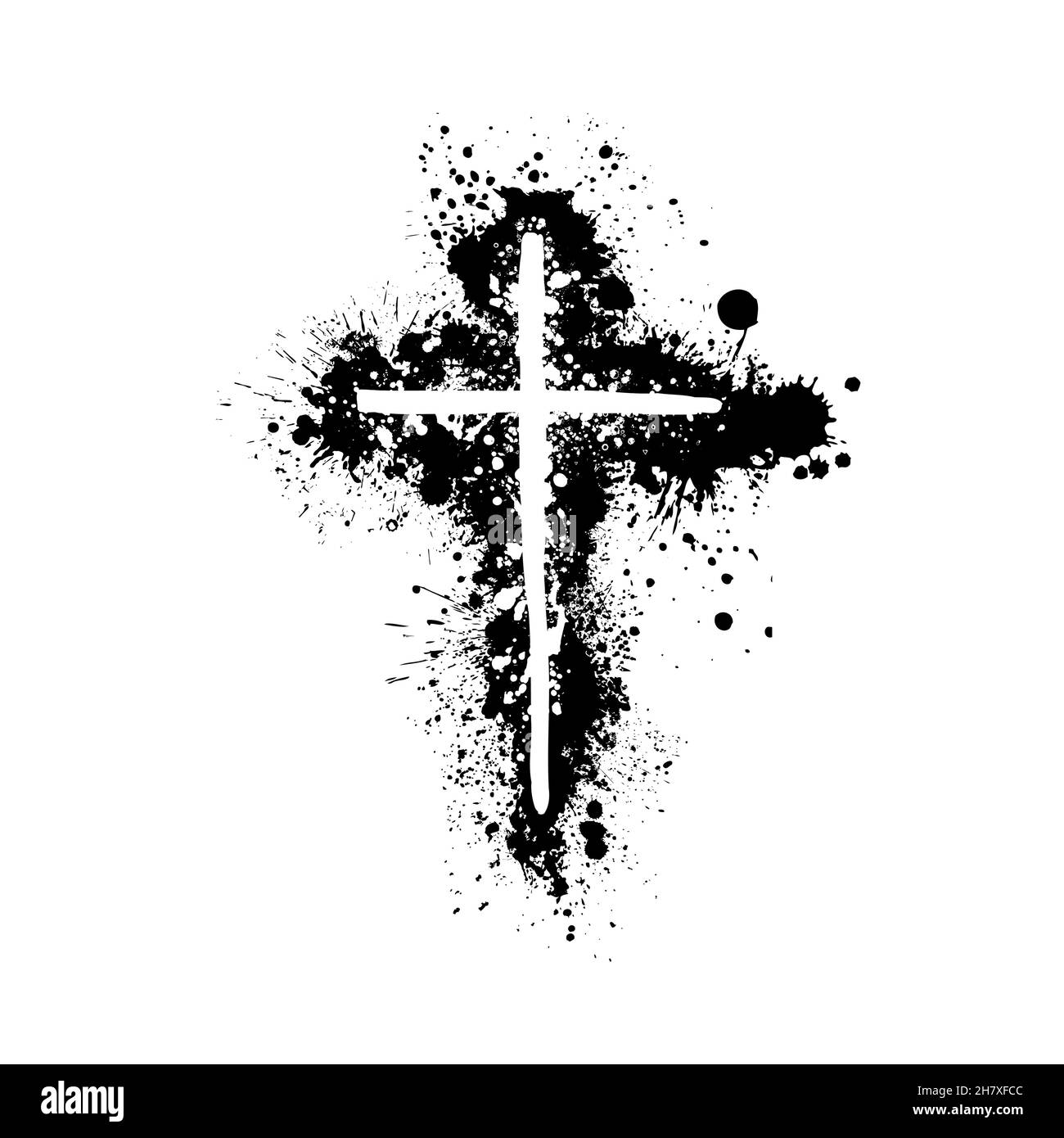 Hand drawn black grunge cross icon, simple Christian cross sign, hand ...