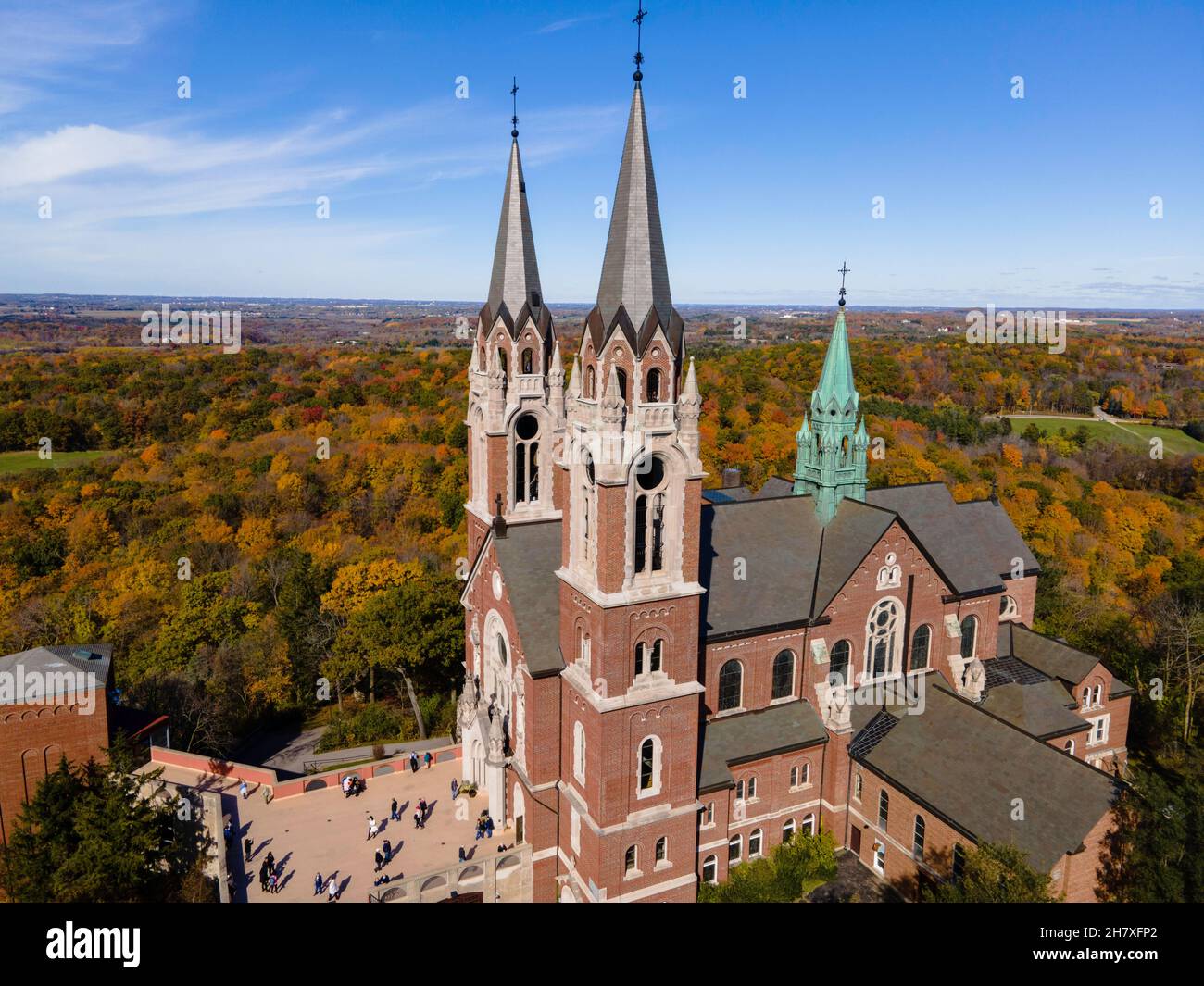 Aerial view of Holy Hill Basilica and National Shrine of Mary, on a ...