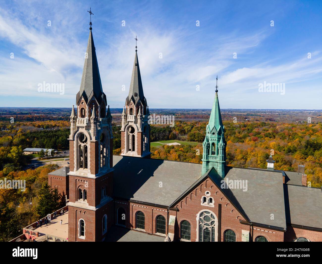 Aerial view of Holy Hill Basilica and National Shrine of Mary, on a ...