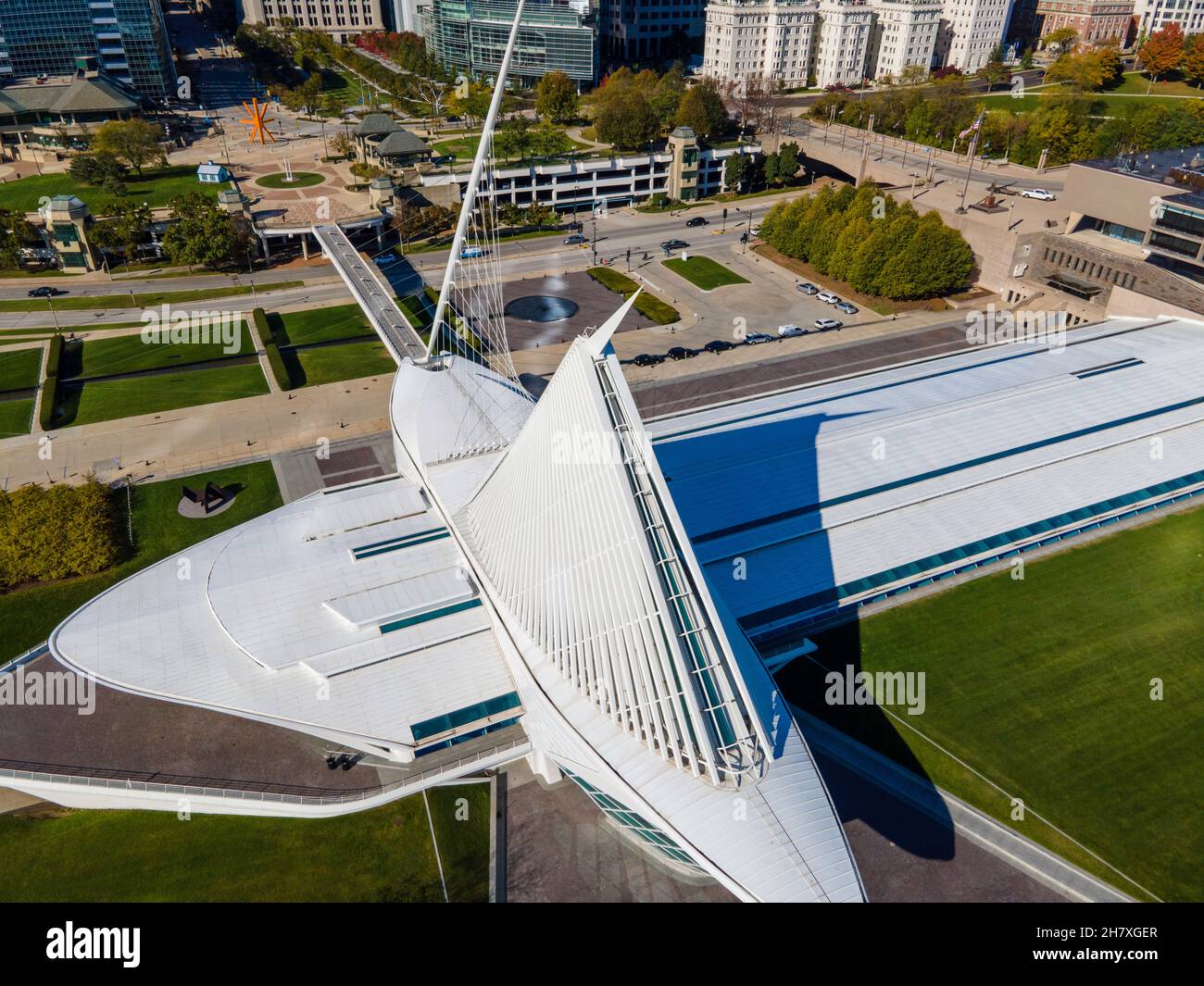 Aerial view of Milwaukee Art Museum; Milwaukee, Wisconsin, USA Stock ...