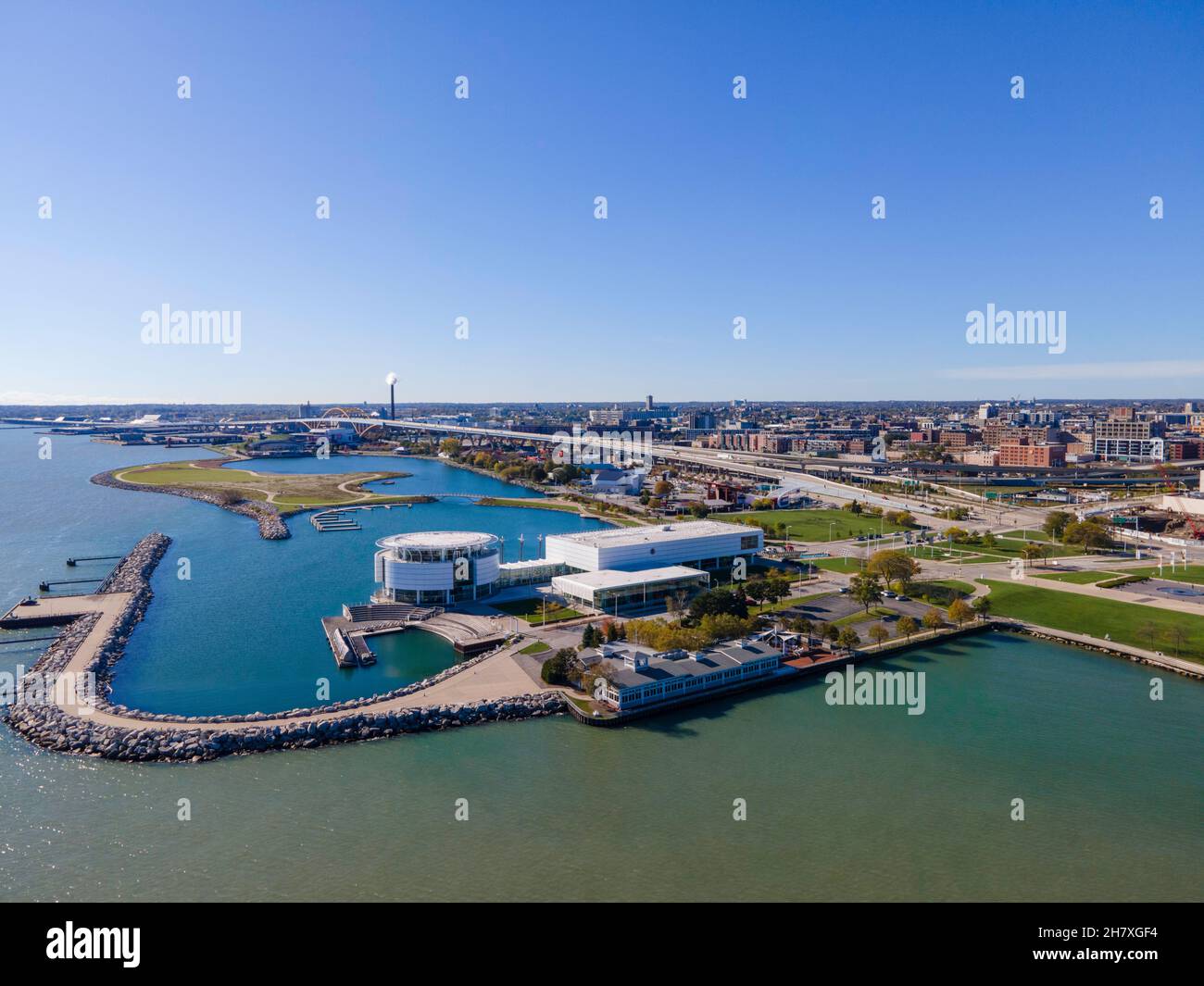 Aerial view of the Milwaukee Harbor and Discovery World; Milwaukee ...