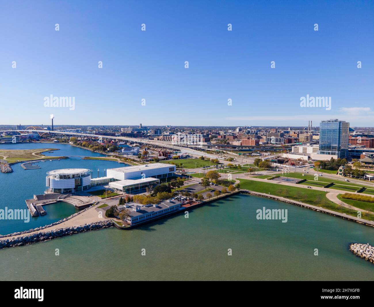 Aerial view of the Milwaukee Harbor and Discovery World; Milwaukee ...