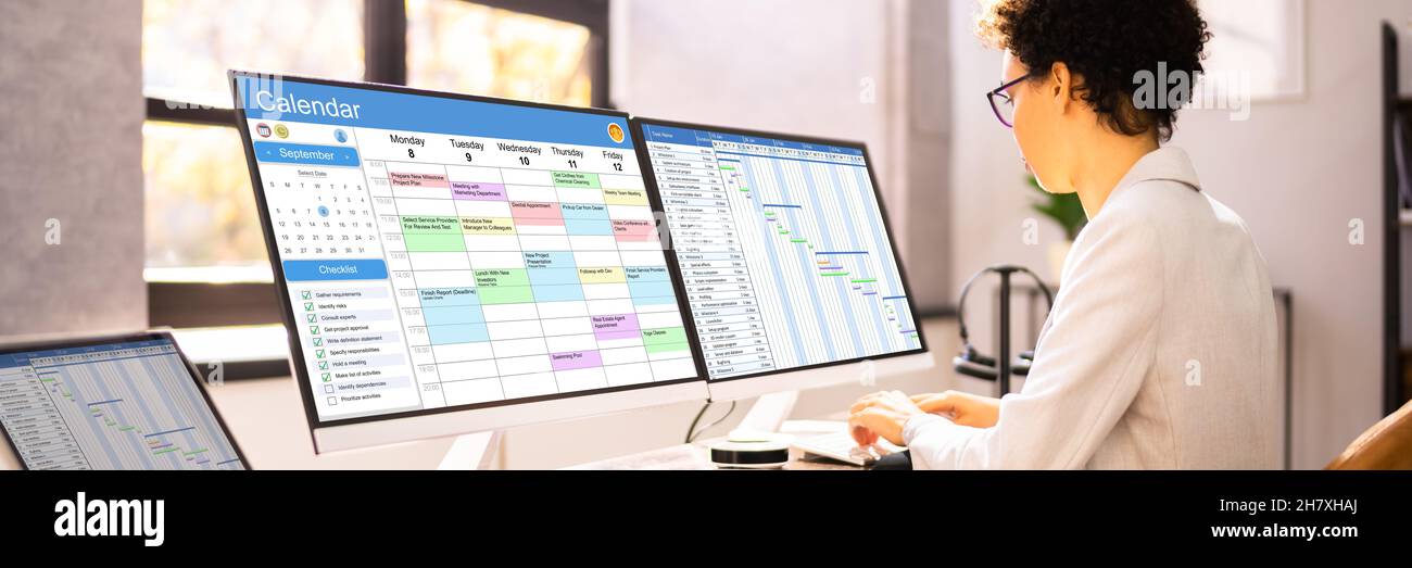 Tech Schedule List On Computer Screen. Gantt Calendar Stock Photo - Alamy