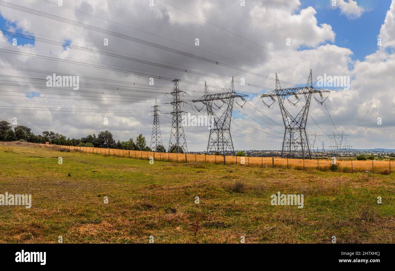 Hampton Park, Victoria. Australia. Landscape with a power line, one of ...