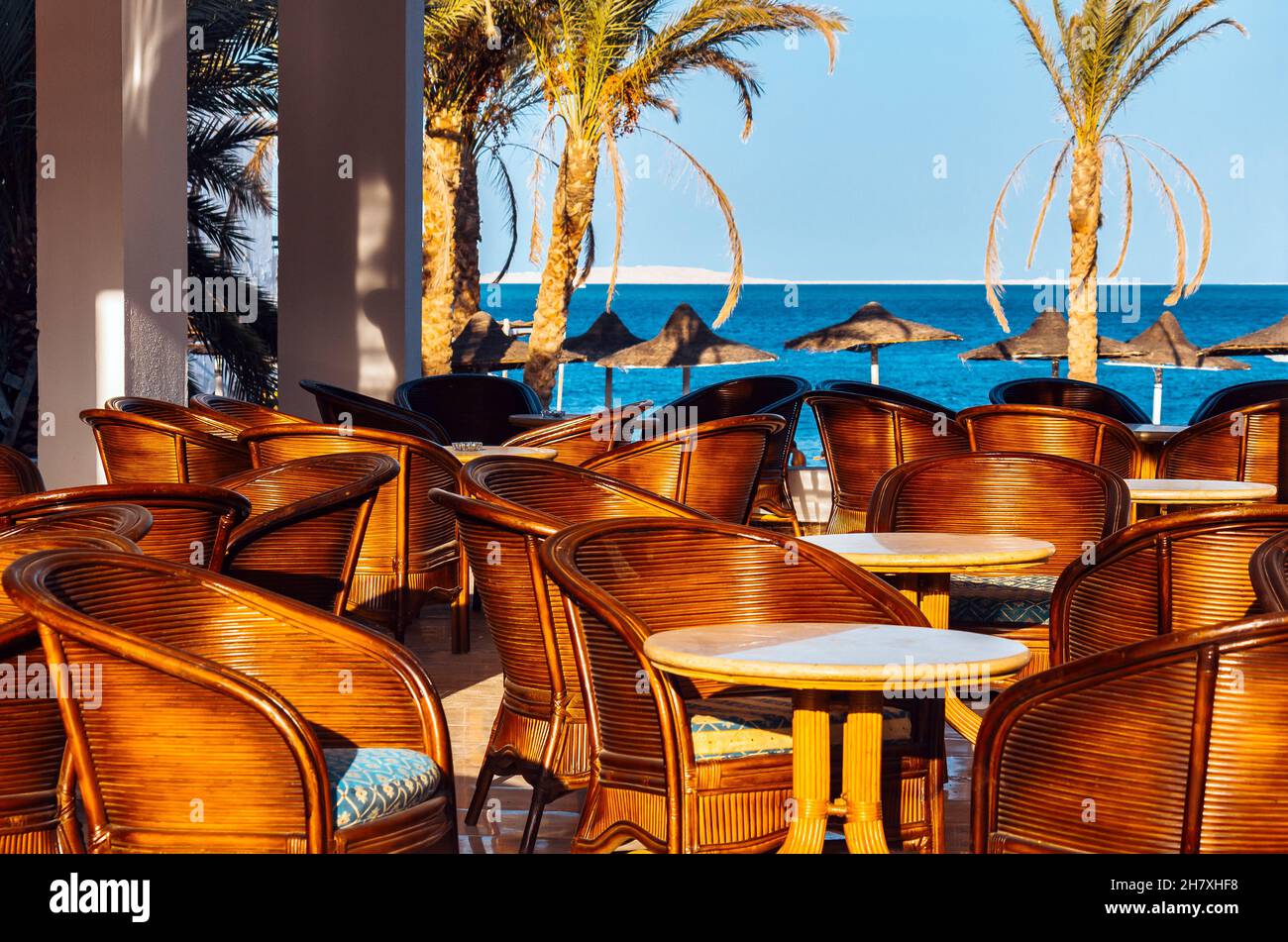 Cafe on the shores of the Red Sea early in the morning Stock Photo - Alamy